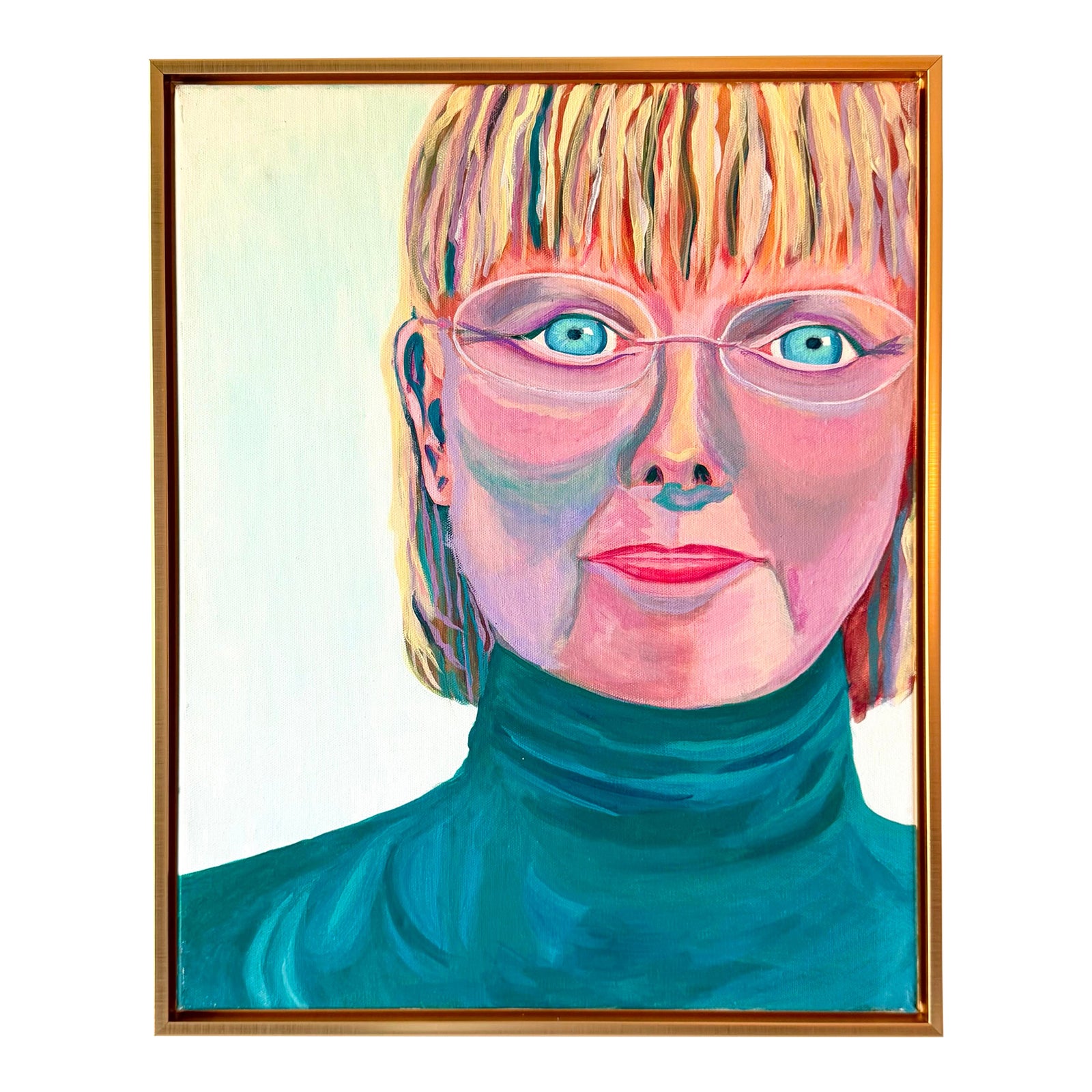 Modern Pop Art Multicolor Portrait Painting on Stretched Canvas | Chairish