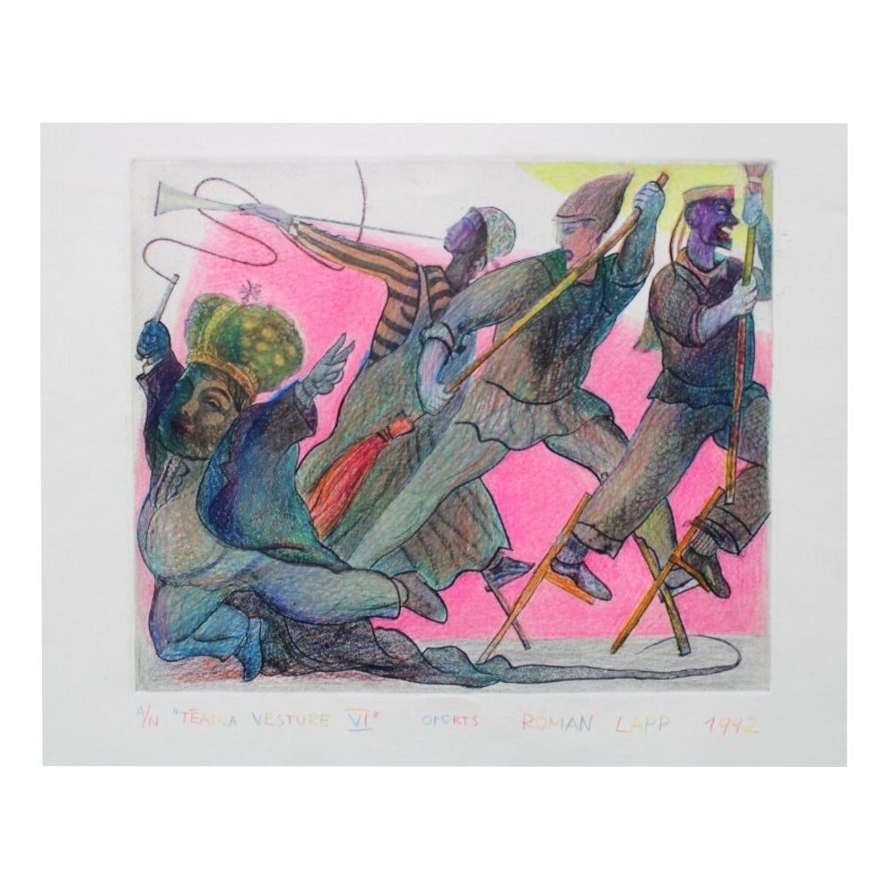 Roman Lapp, Theater History VI, 1992, Etching & Colored Pencil | Chairish