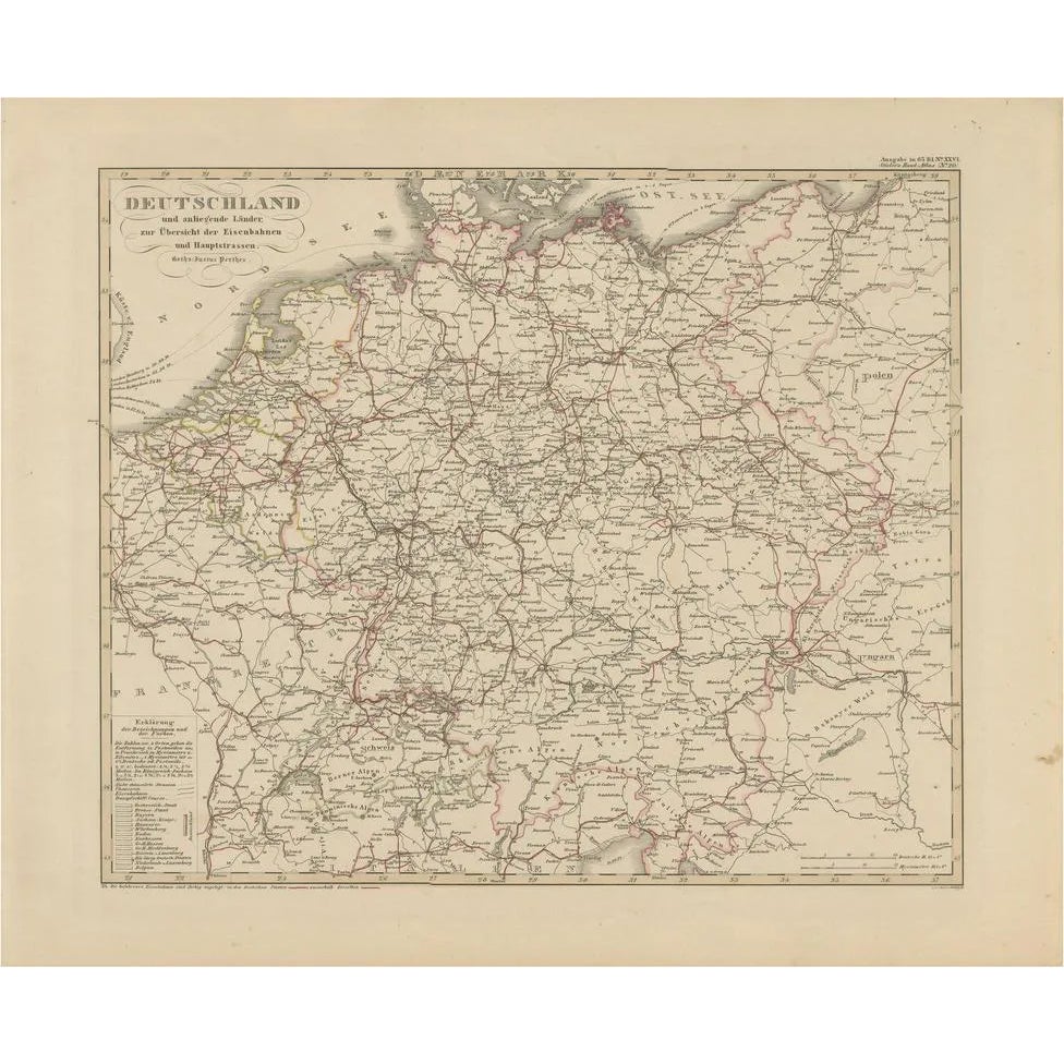 Antique Map of Germany's Railway Transport Network, 1857 | Chairish