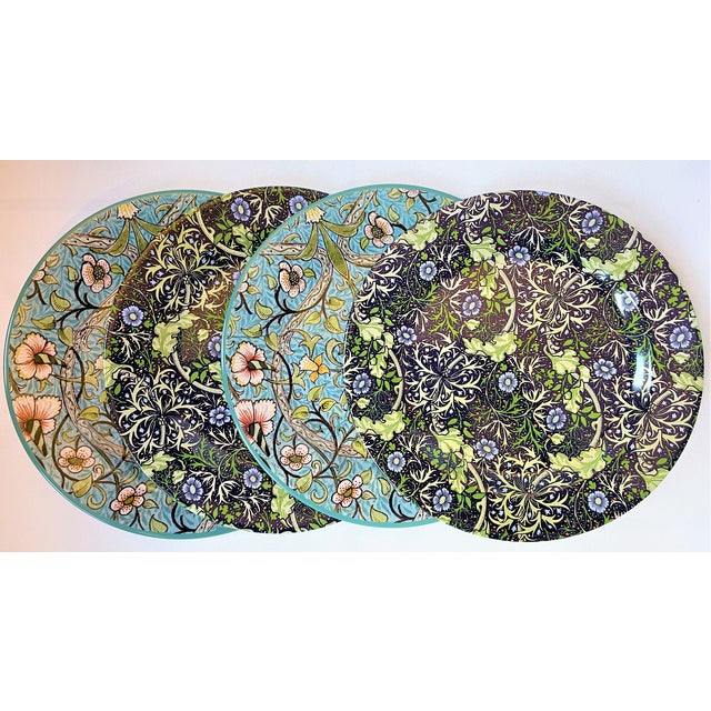 Enameled French Blue & Black Tin English Plates - Set of 4 | Chairish