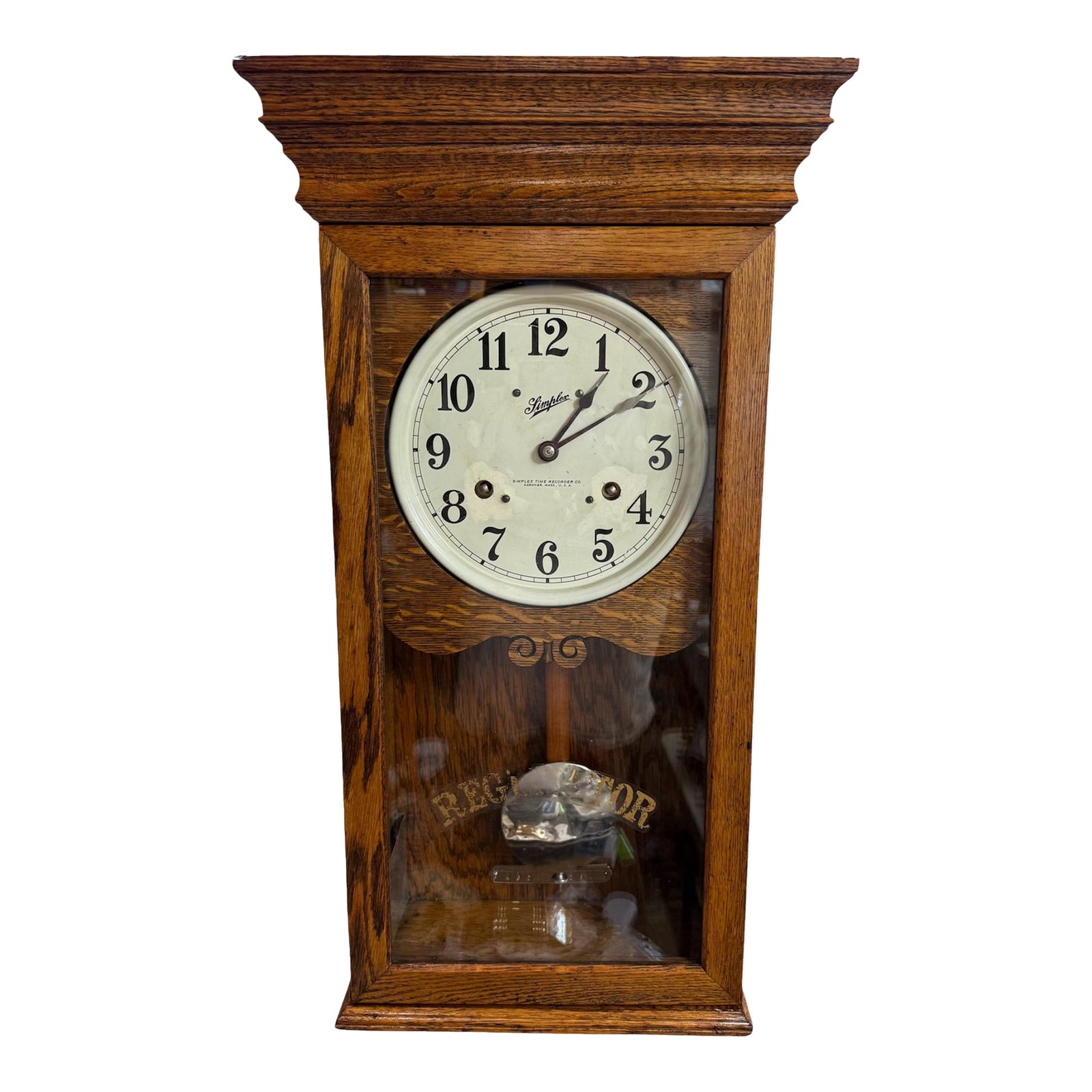 Rare Antique Simplex Time Recorder Co Oak Case Clock 31" Fully Restored ...