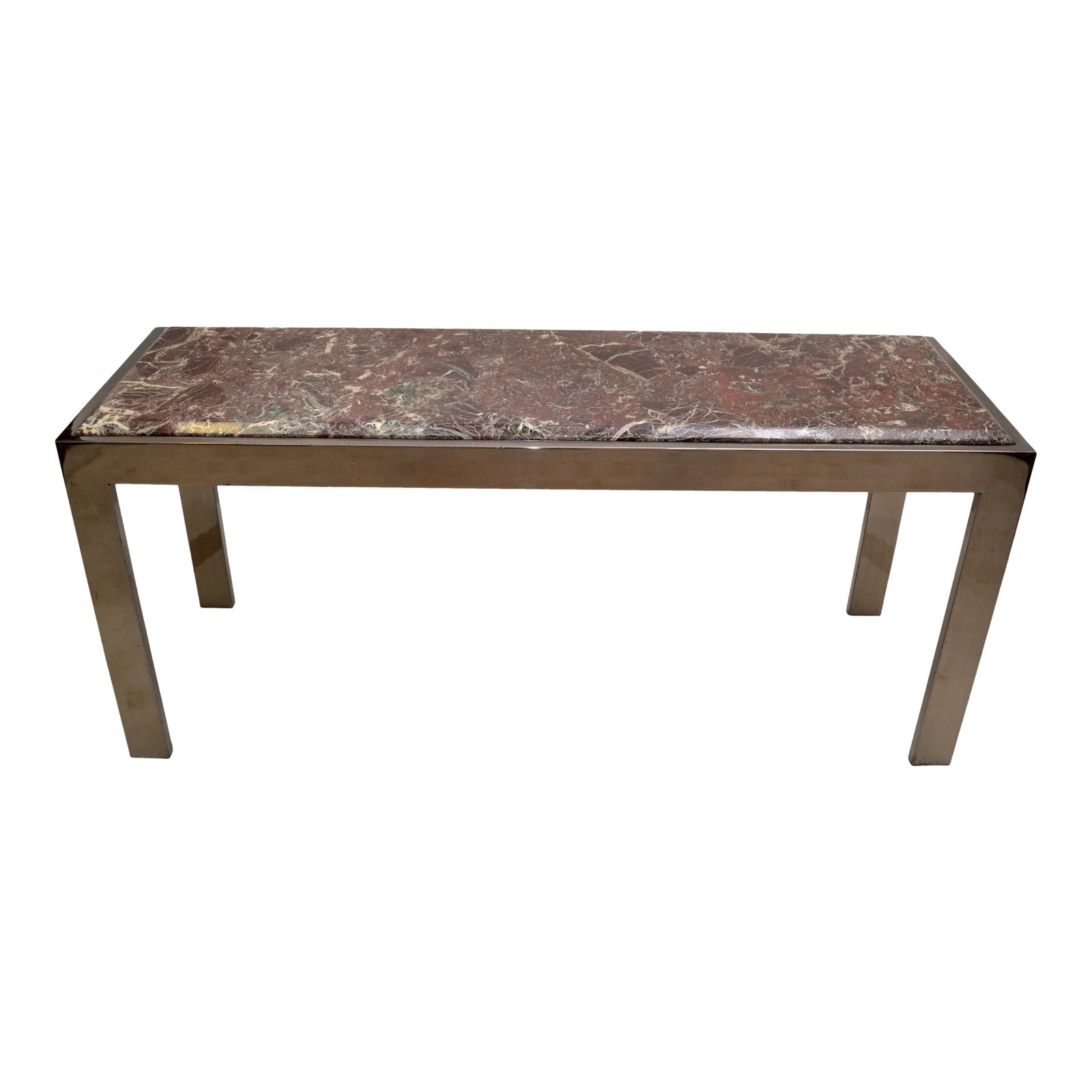 Vintage Mid-Century Modern Long Chrome & Beveled Verona Marble Top ...
