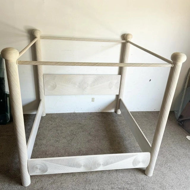 Boho Chic Swirl Pencil Reed King Size Canopy Bed Frame | Chairish