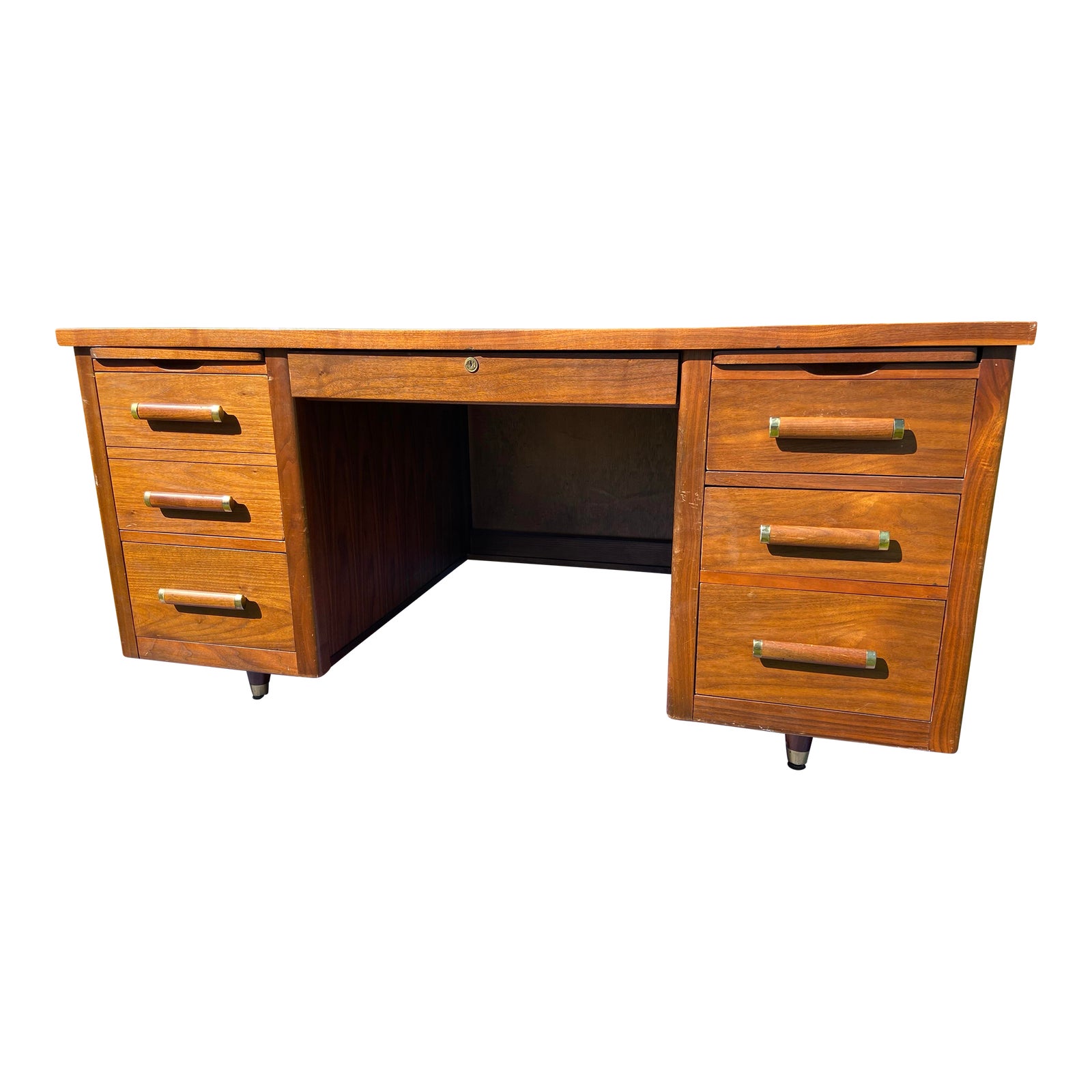 1960s Vintage Mid Century Modern Walnut Executive Tanker Desk | Chairish