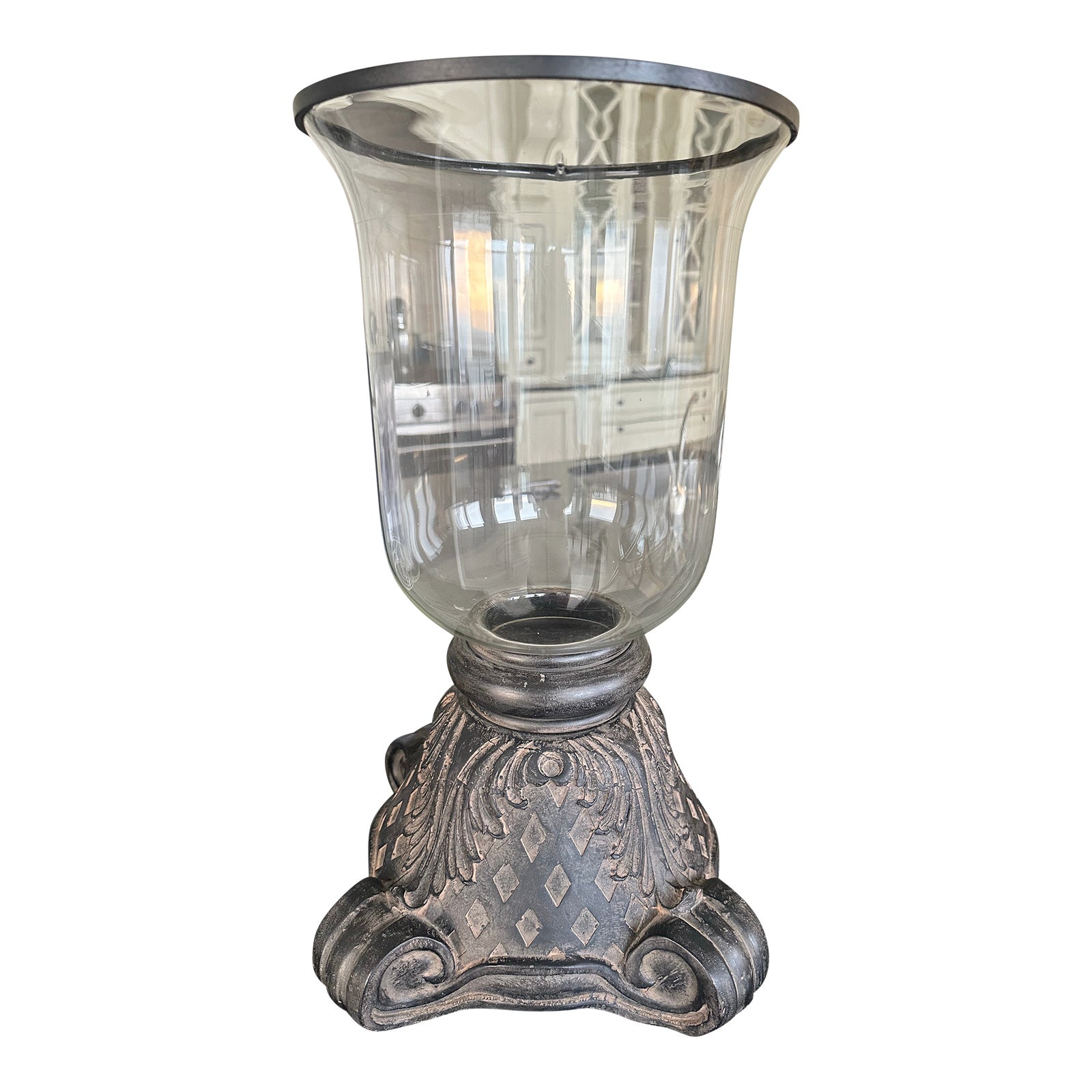 Kreiss Collection Glass Hurricane With Bronze Base | Chairish