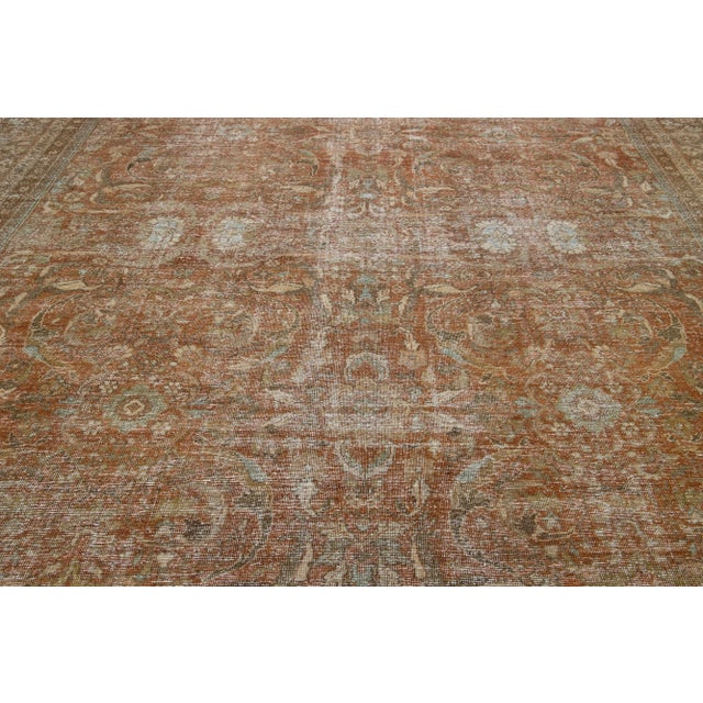 Rust Handmade Persian Mahal Wool Rug Featuring an Allover Motif From ...