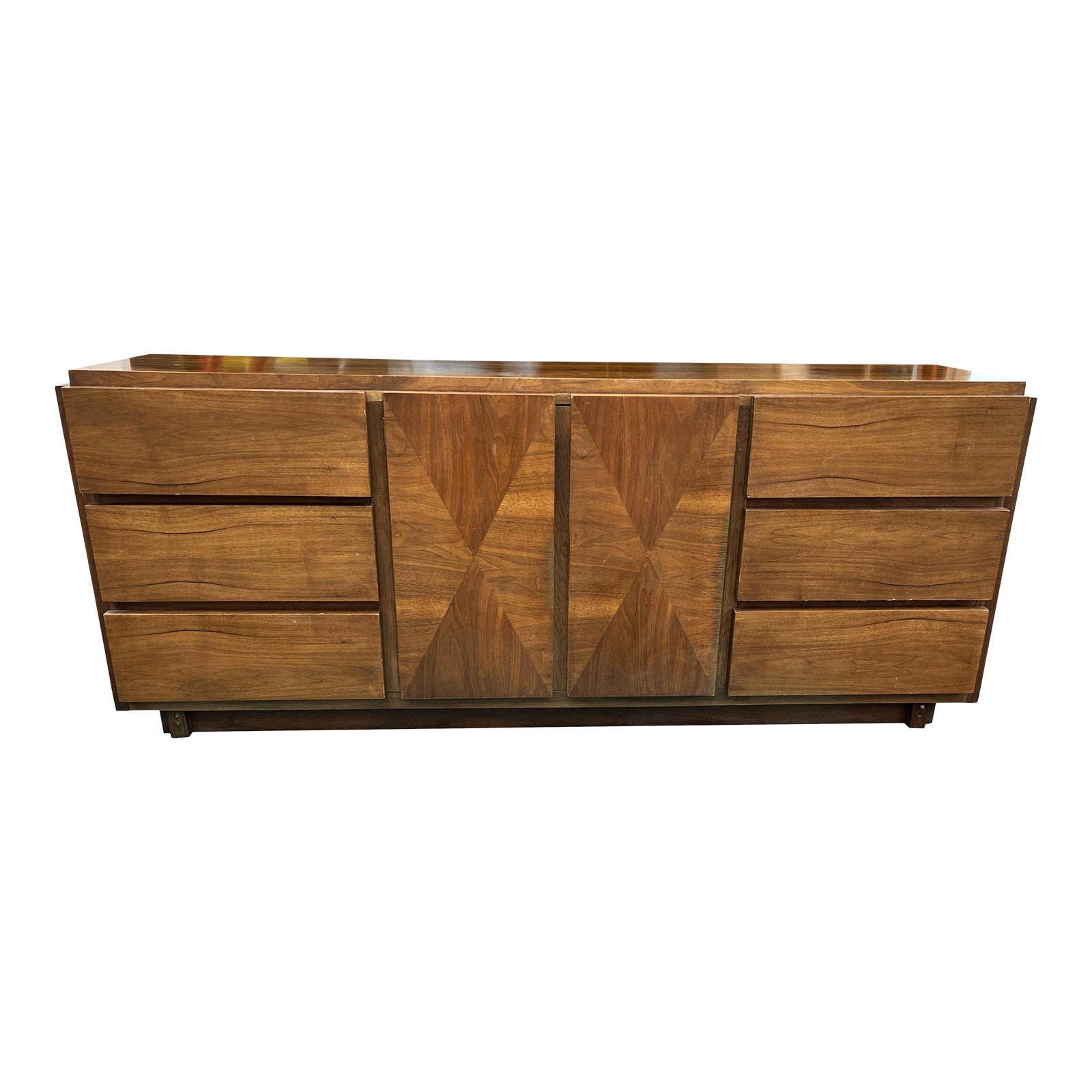 Mid-Century Modern Inlaid Diamond Front Lowboy Dresser | Chairish