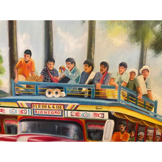 "Bus Ride" Colombian Folk Art Signed Berrio | Chairish