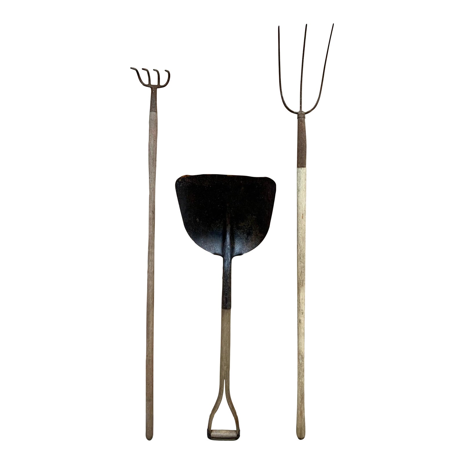 Early 20th Century Wooden and Iron Garden Tools, Set of Three | Chairish