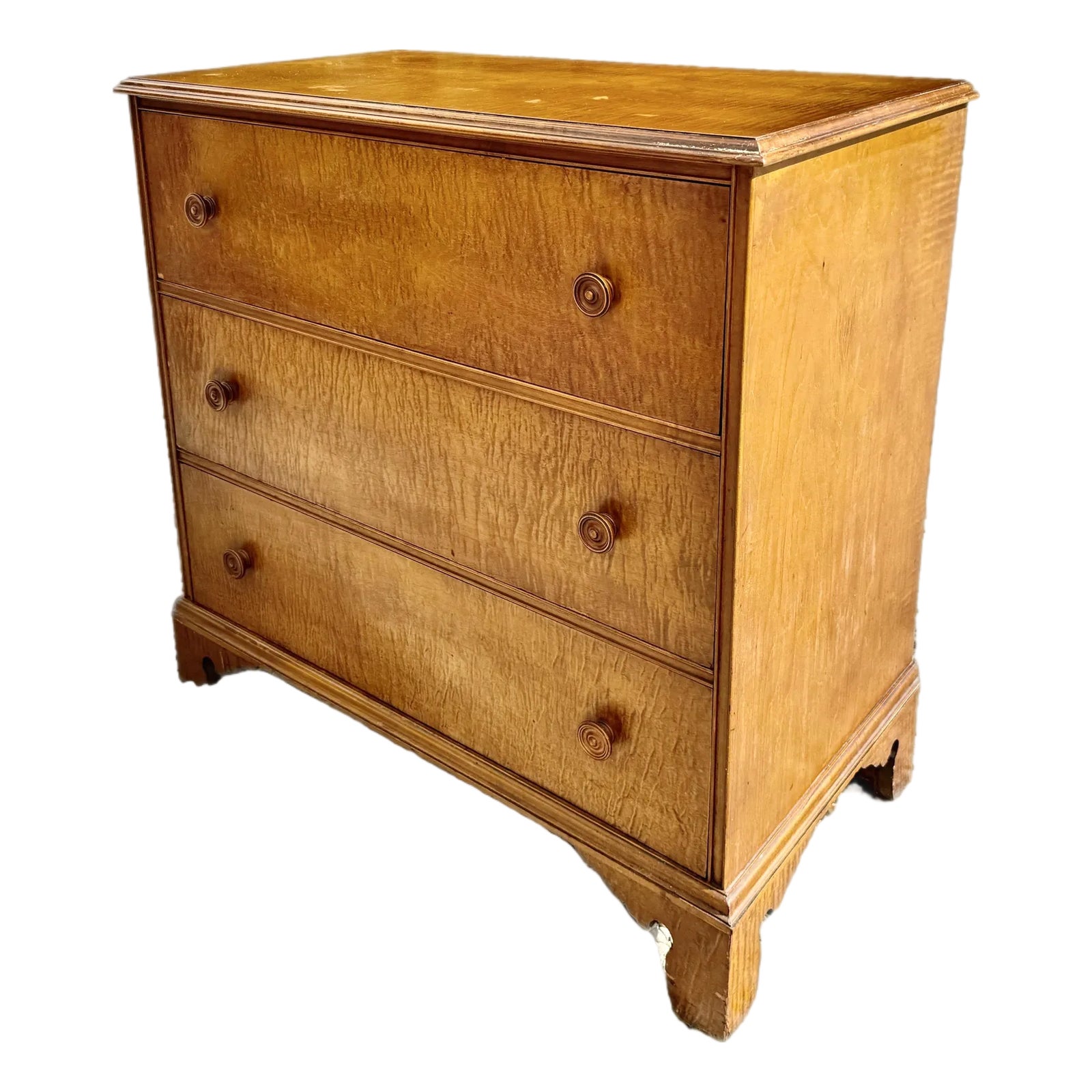 American Federal Style Tiger Maple Three Drawer Chest or Commode | Chairish