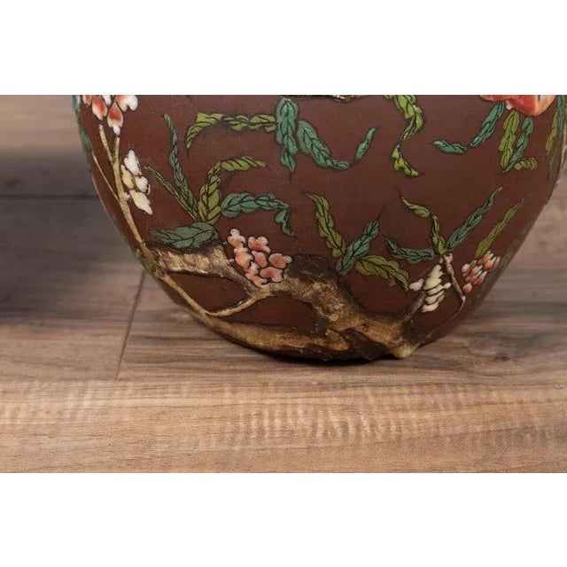 Vintage Chinese Kendi Shape Brown Vases with Floral and Fruit Décor - a ...