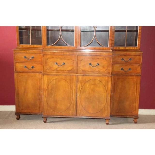 Satinwood Baker Furniture Company Crown Glass Breakfront Bookcase ...