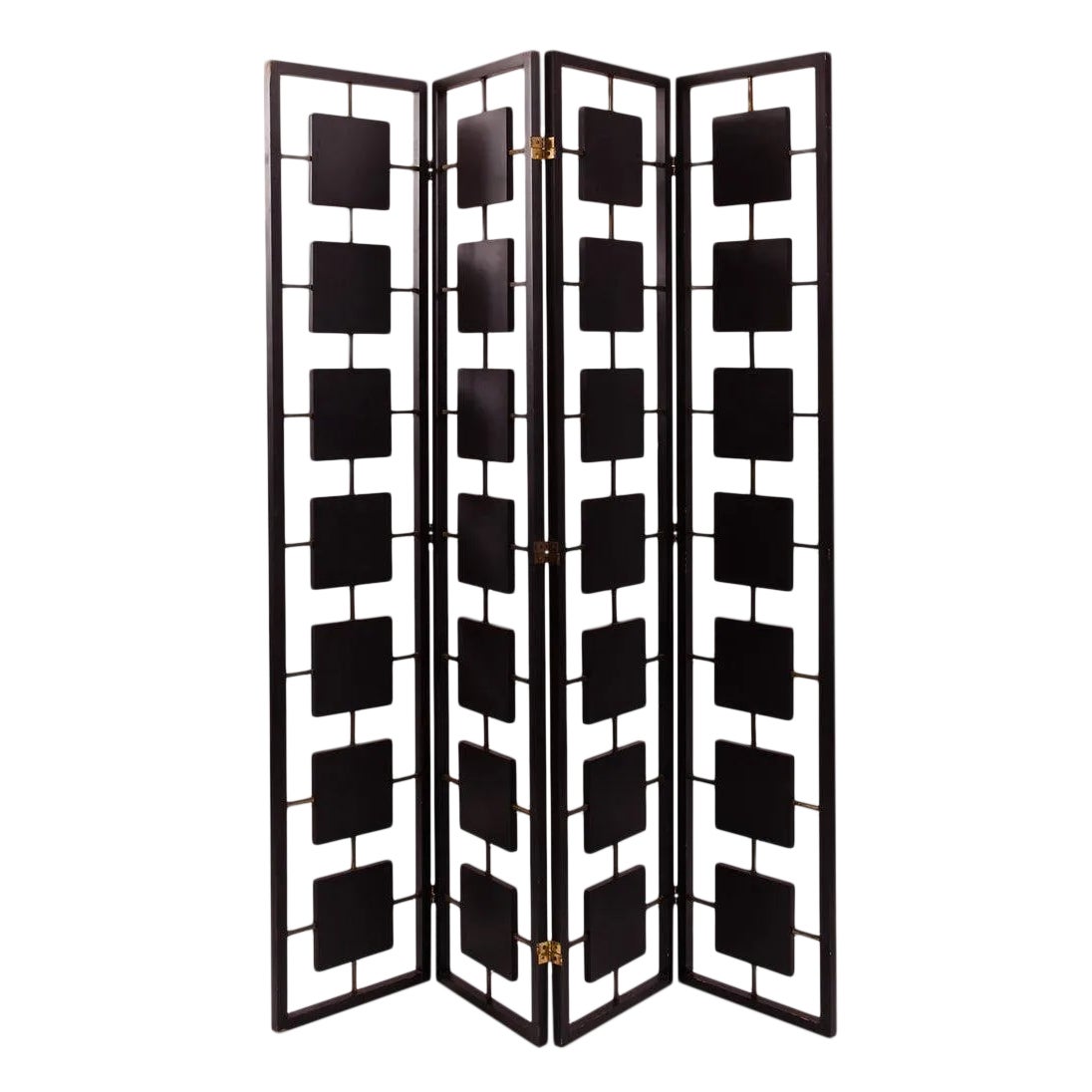 Mid Century Black & Brass 4 Panel Room Screen | Chairish