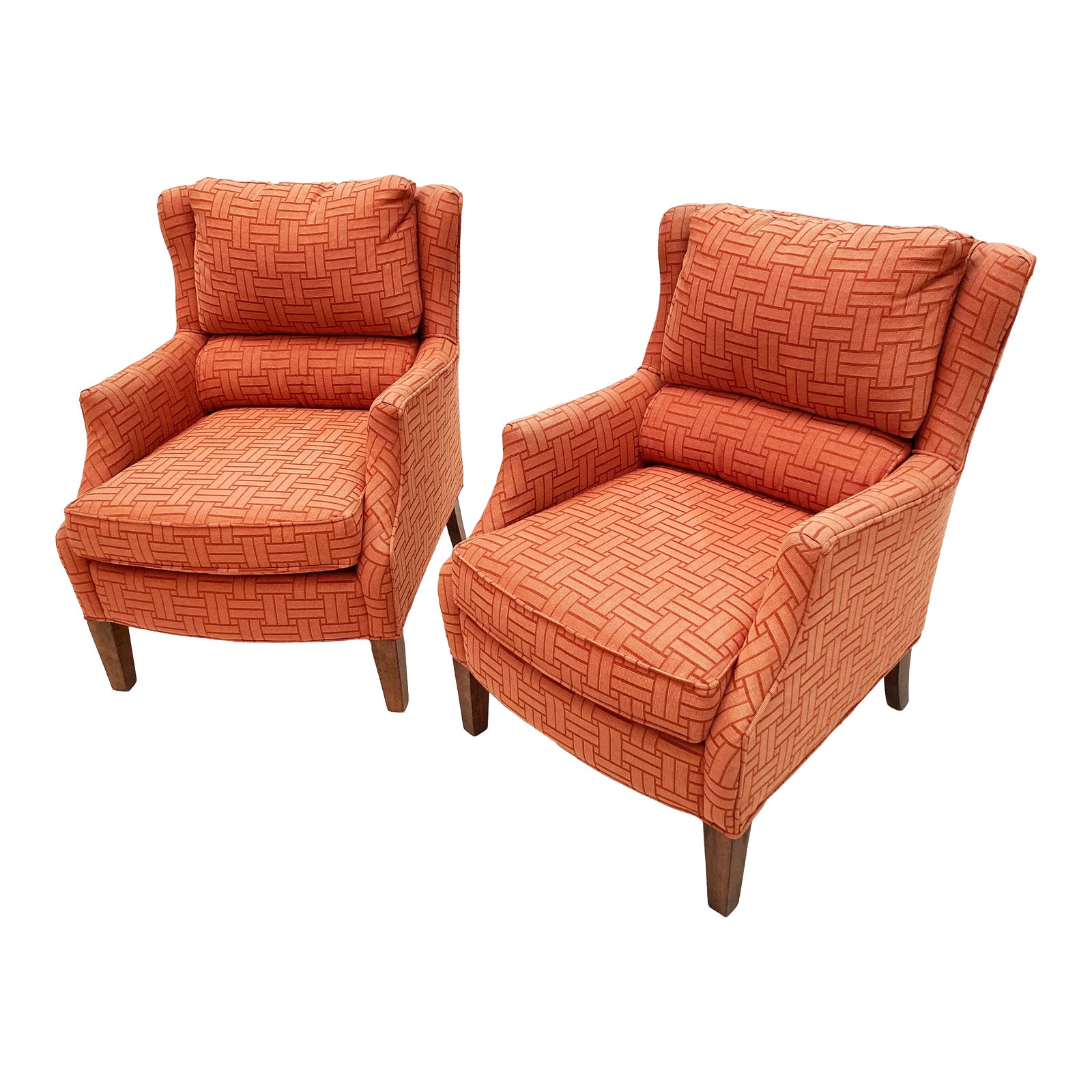 Classic Salmon Upholstered Chairs by Sam Moore- a Pair | Chairish