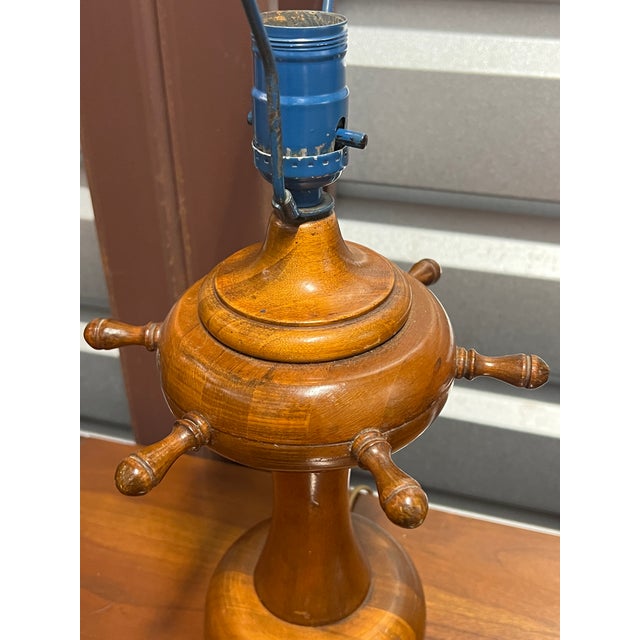 Mid Century Modern Walnut Nautical Ships Wheel Table Lamps - a Pair ...