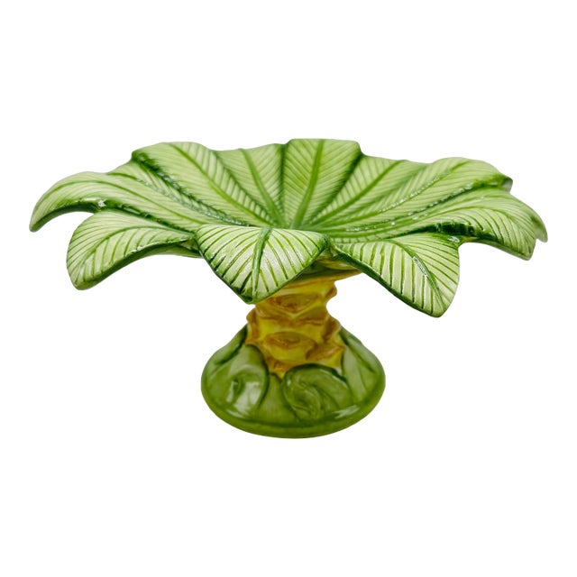 Vintage Coastal Italian Ceramic Palm Tree Bowl | Chairish