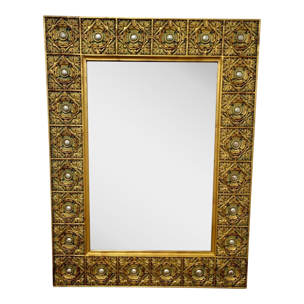 Vintage Large Gold Silver Leaf Medallion Rectangular Hollywood Regency ...