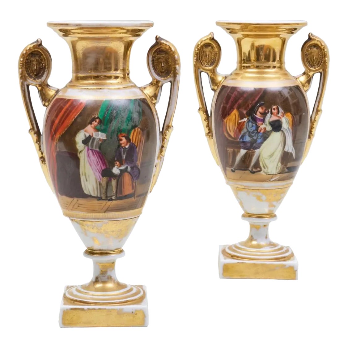 A Pair of 19th Century French Empire Vases Old Paris Porcelain Gilt ...