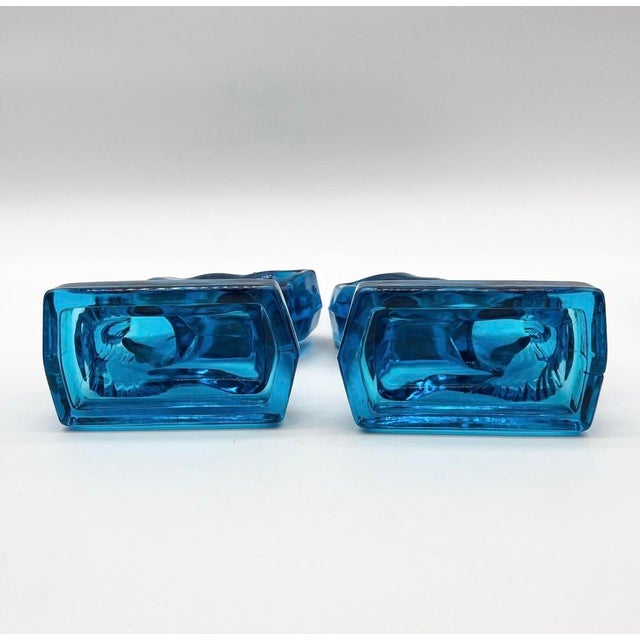 Pair of l.e. Smith Blue Glass Horse Bookends | Chairish