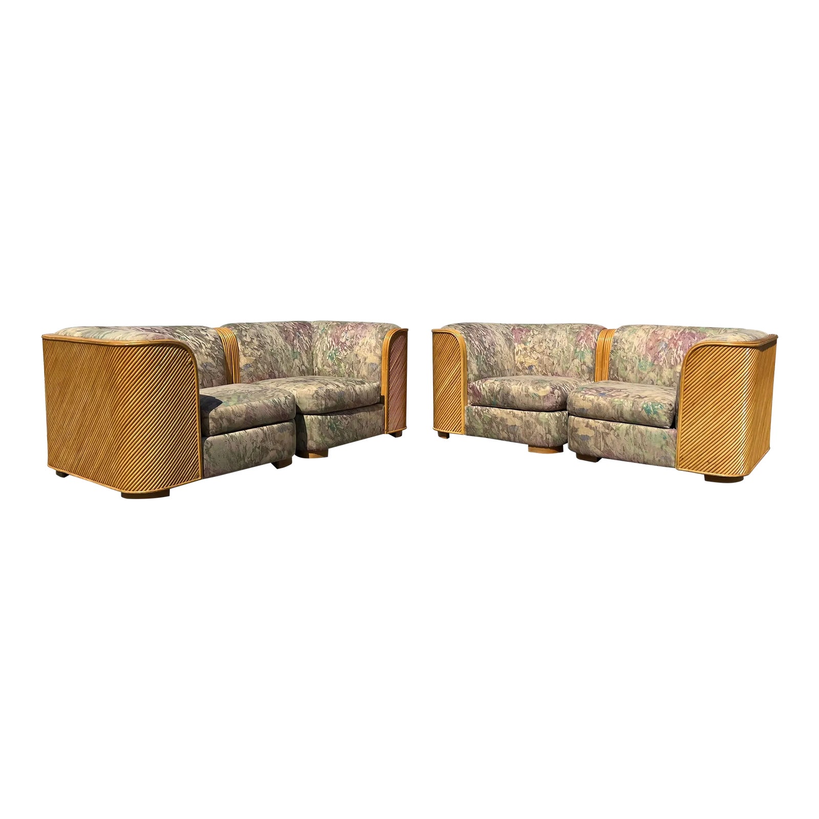 Vintage Pencil Reed Modular Love Seats - a Pair | Chairish