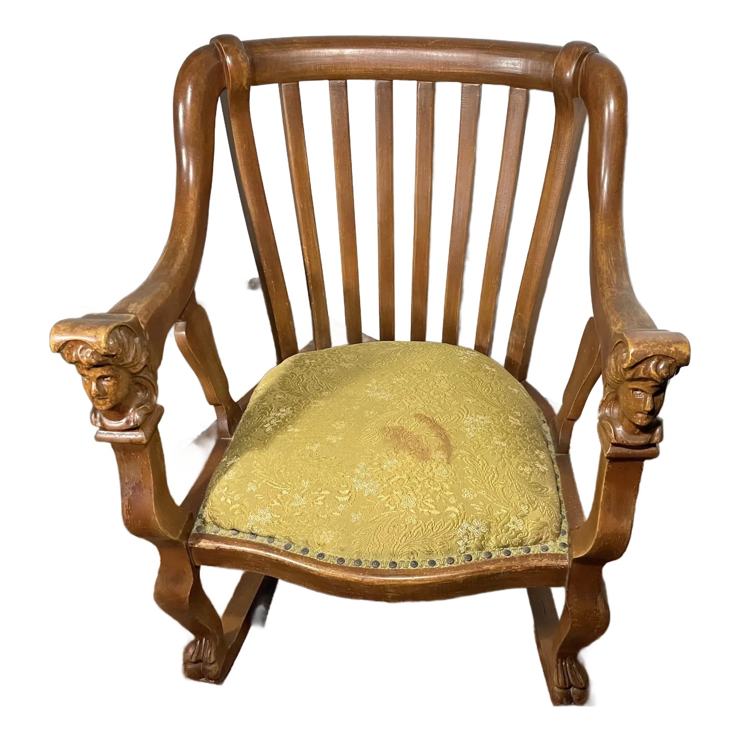 Antique Empire Rocking Chair With Carved Figural Heads | Chairish