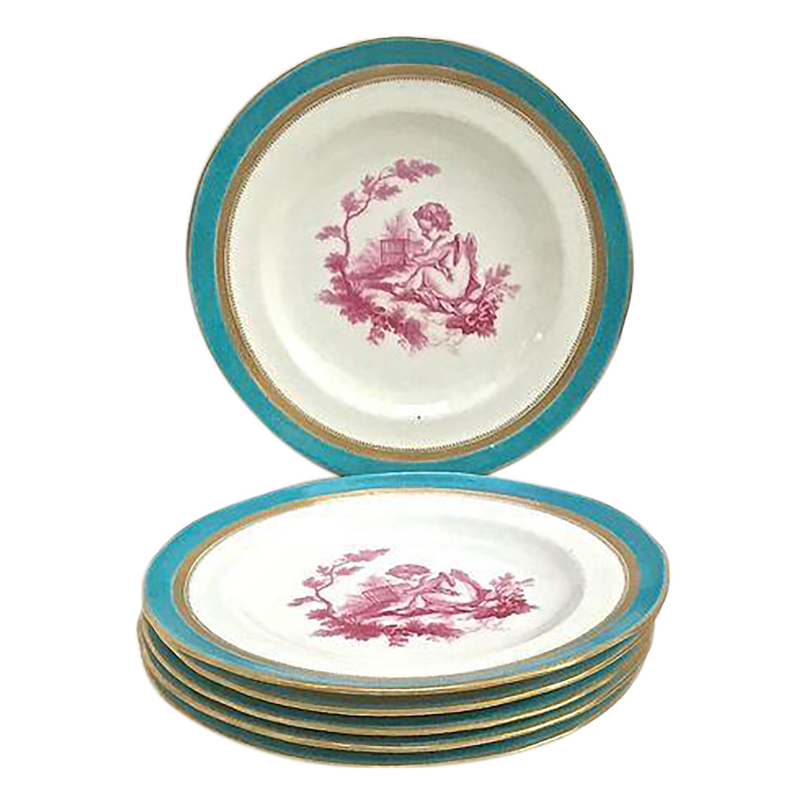 Set of 6 Antique Minton Cherub Plates | Chairish