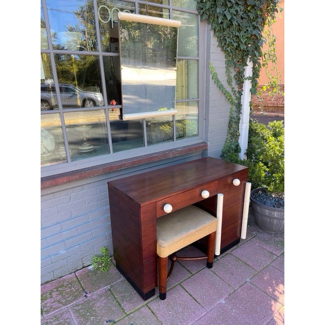 Gilbert Rohde Vanity With Original Stool and Mirror - Set of 3 | Chairish