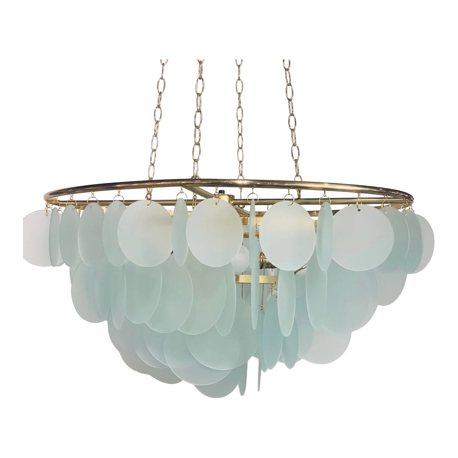 Modern Aqua Glass Disc Chandelier | Chairish