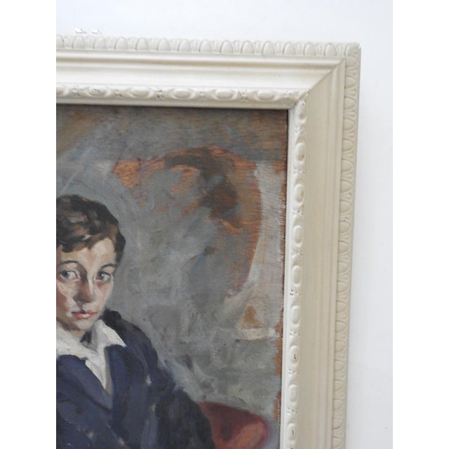 1929 Young Boy in Red Chair and Man 2 Sided Impressionist Portrait ...