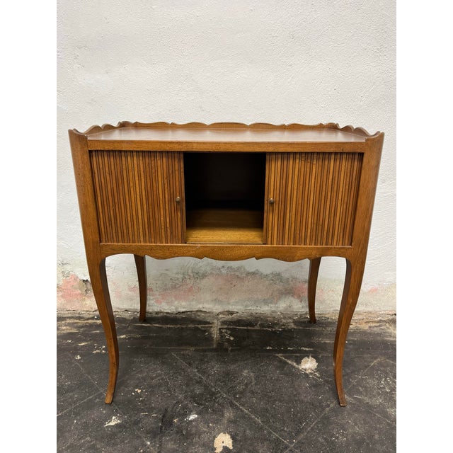 Vintage Country French Louis XV Tambour Bedside Side Table | Chairish