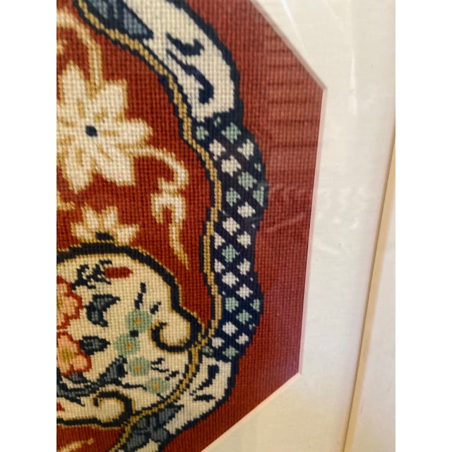 Chinoiserie Style Framed Needlepoint in Imari Colors | Chairish