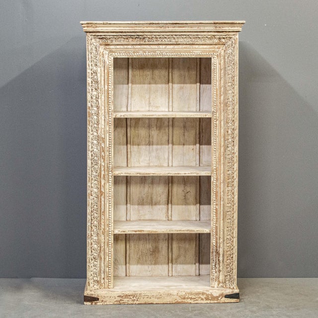 Carved Buttercream Painted Open Bookcase From India | Chairish