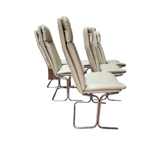 Mid-Century Modern English Pieff Chrome and Leather Dining Chairs - Set ...