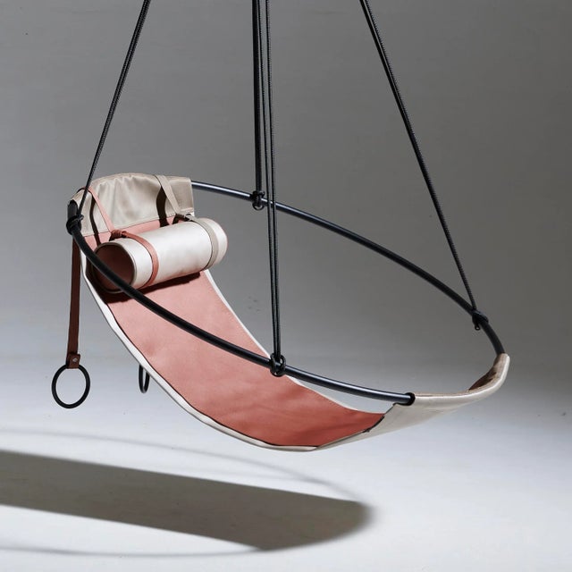 Modern Tan Outdoor Hanging Swing Chair | Chairish