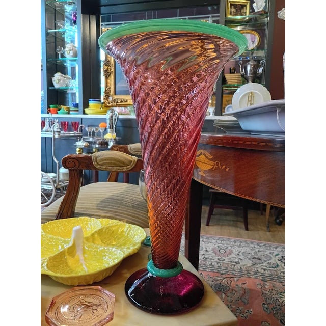 Signed Young & Constantin Art Glass Trumpet Vase | Chairish