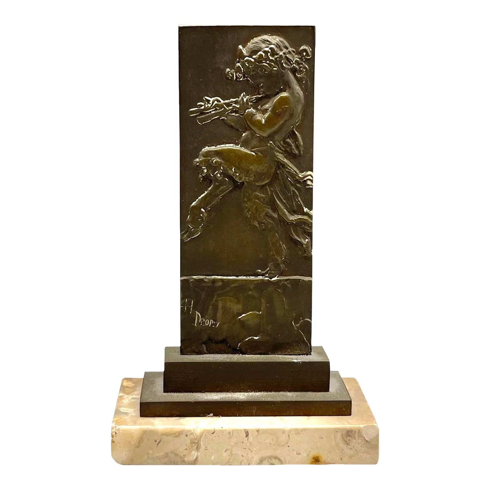 Bronze Plaque on Stone Stand Pan Playing Pipes Henri Dropsy, France ...