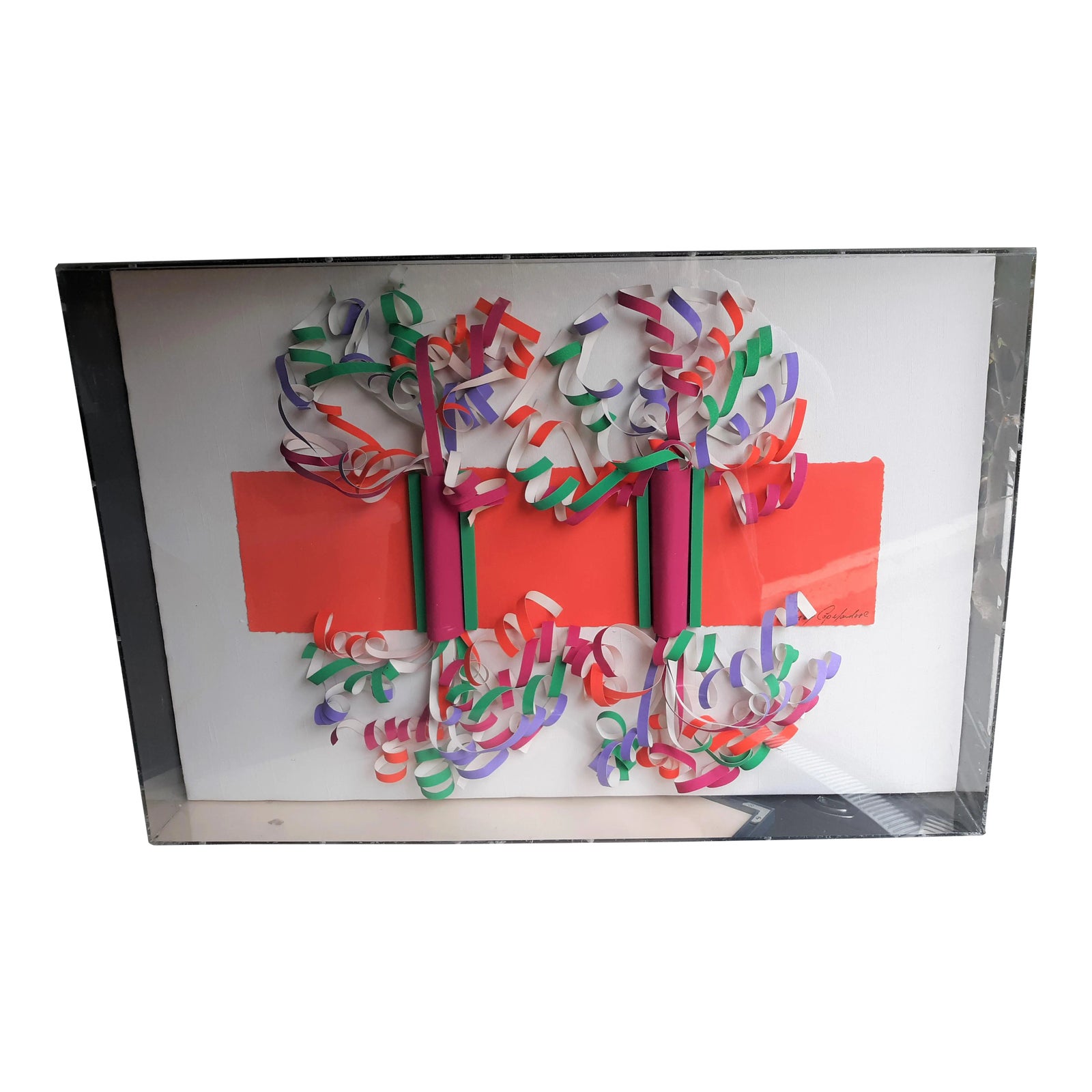 1988 Greg Copeland 3-D Assemblage Paper Lucite Shadow Box | Chairish