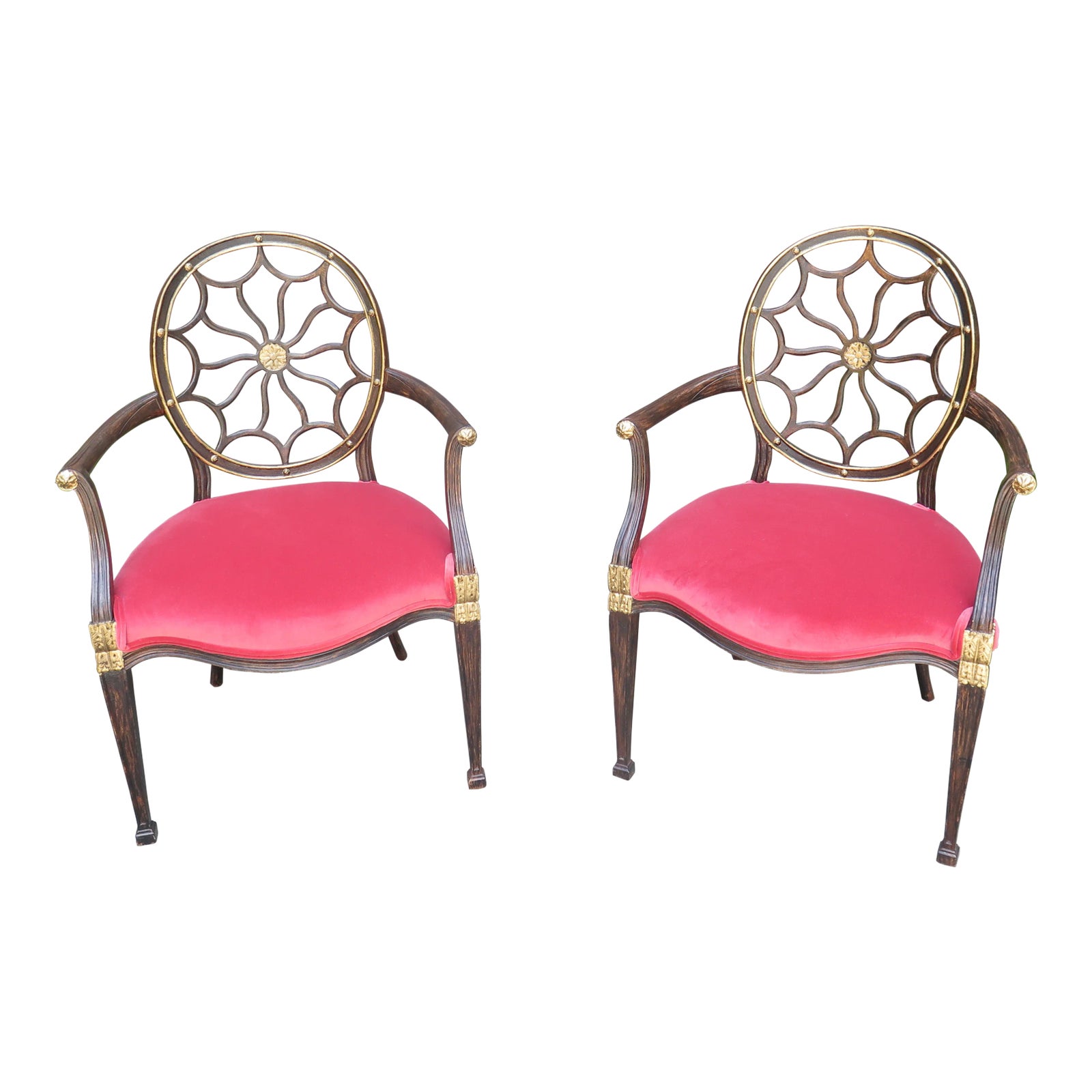 Modern Adam Style Web Back Decorated Arm Chairs- A Pair | Chairish