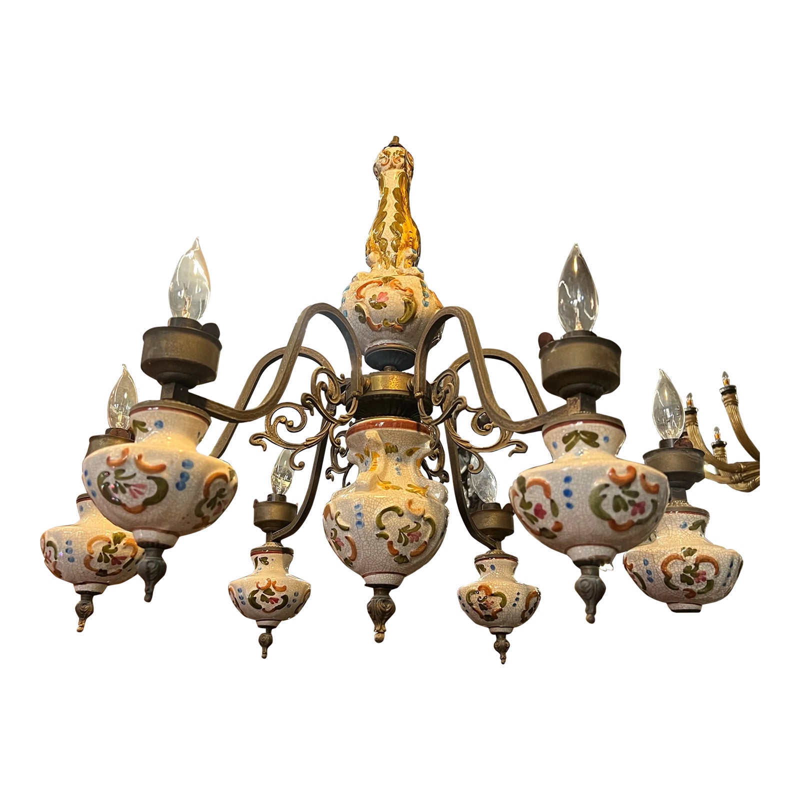 Vintage 1930's Capodimonte Style Spanish Porcelain Chandelier | Chairish