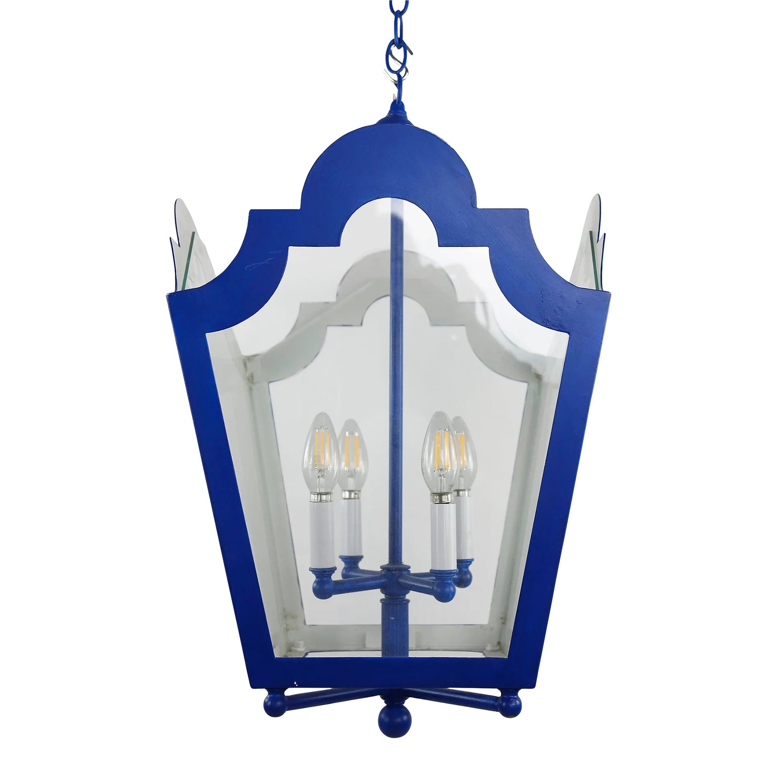 Elegant Blue Four-Light Chandelier | Chairish