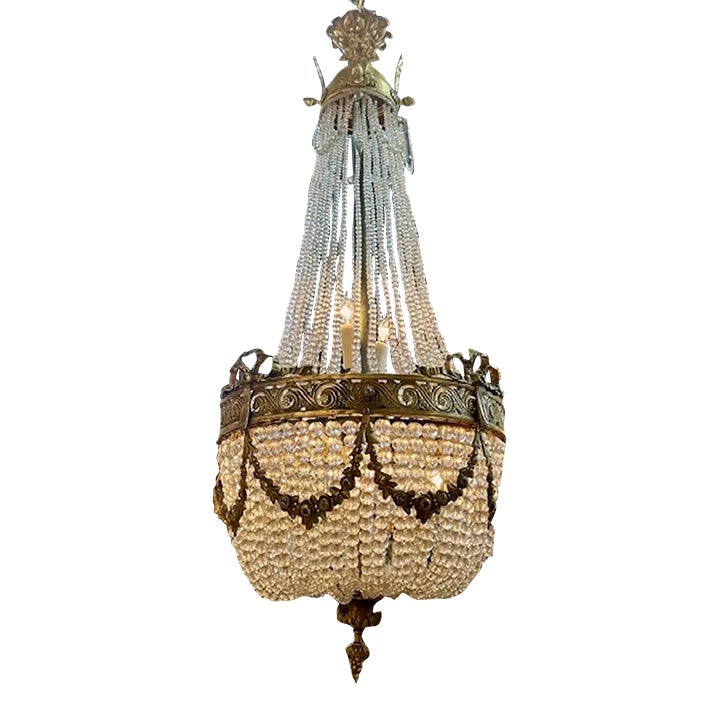 French Louis XVI Design Basket Form Chandelier | Chairish