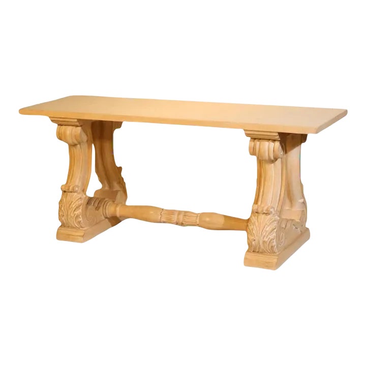 Curved Columnar Base Wood Console Table | Chairish