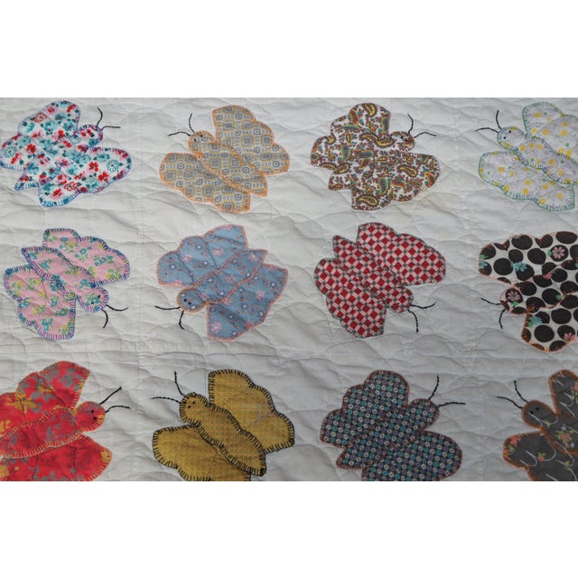 Vintage Folk Art Hand Stitched Appliqué Twin Size Cotton Butterfly ...