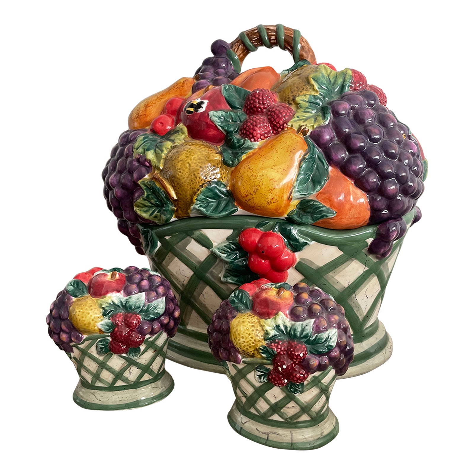 Vintage Ceramic Fruit Basket Lidded Dish and Salt and Pepper Shakers by ...