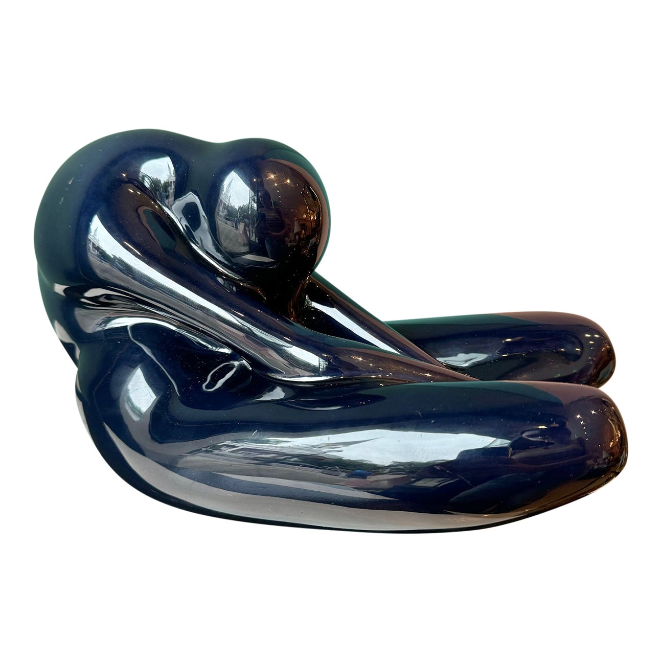 Vintage Jaru Dark Navy Ceramic Stretching Figure Statue | Chairish