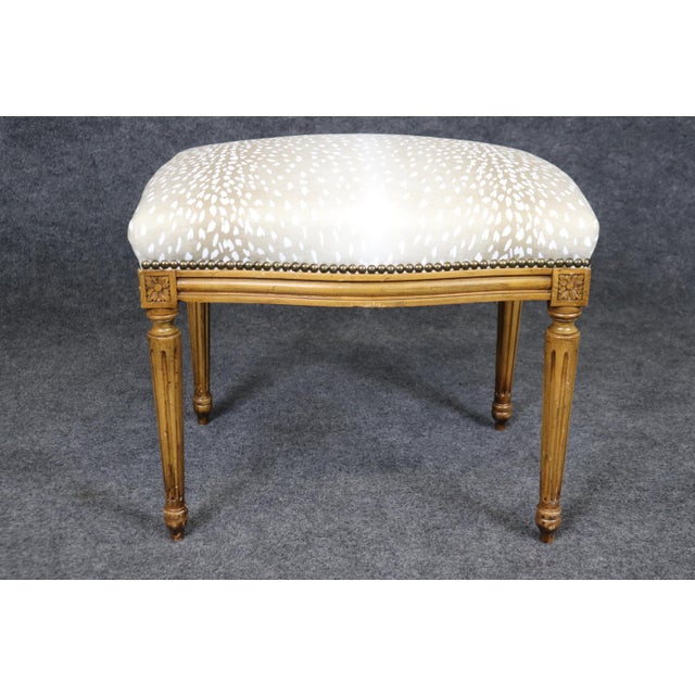 Beautiful Cheetah Print French Louis XVI Style Walnut Foot Stool | Chairish