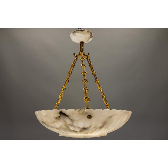Large French Art Deco Alabaster Pendant Light with Brass Chain, 1920s ...