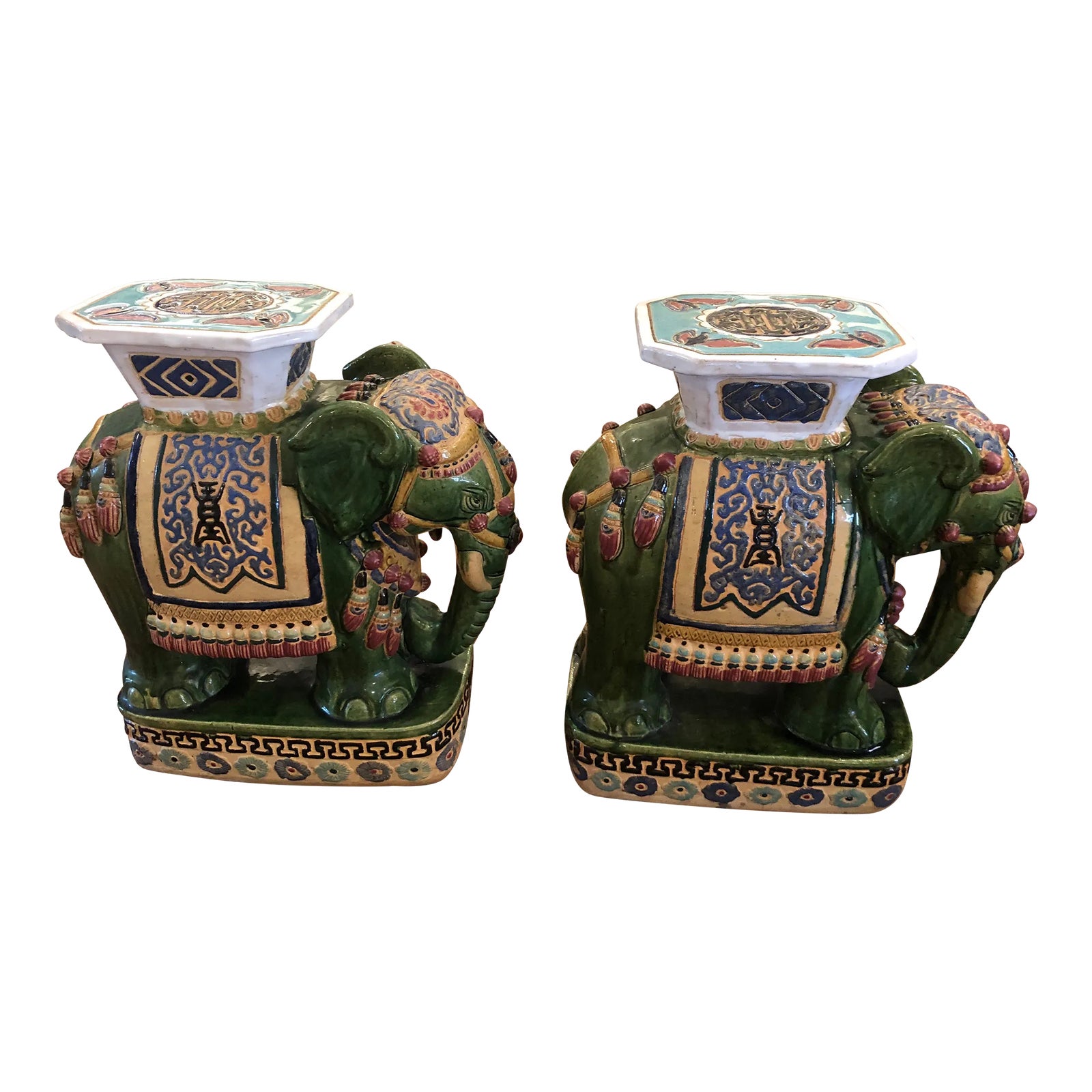 Chinese Ceramic Elephant Form Garden Seat End Tables- a Pair | Chairish
