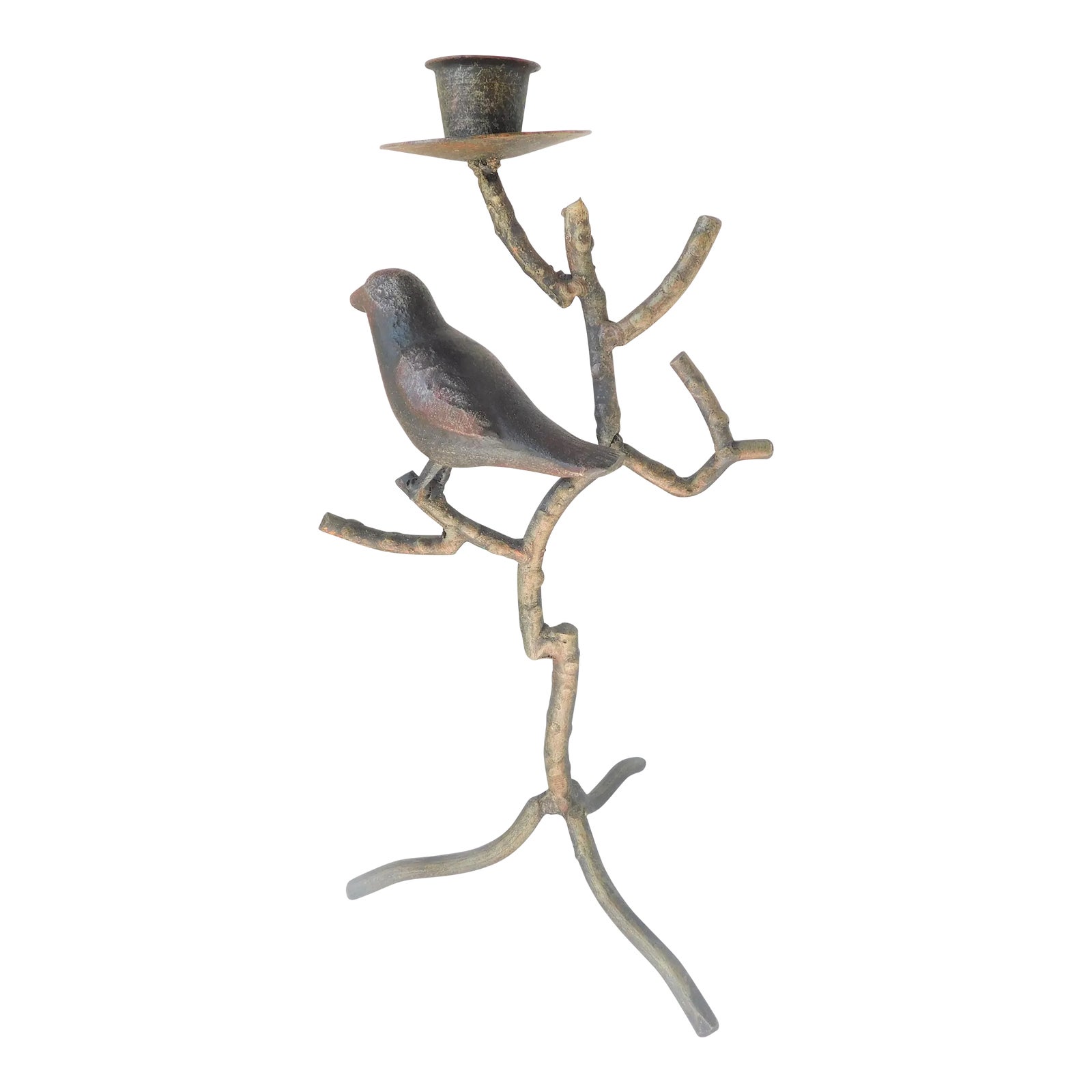 Cast Iron Vintage Bird Sculpture on a Branch Candleholder | Chairish