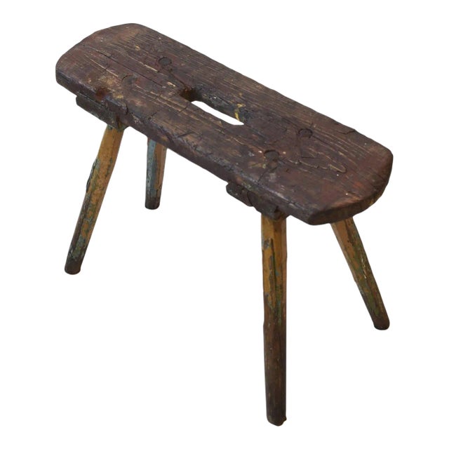 Antique Rustic Painted Farm Stool, Circa Early 20th Century | Chairish